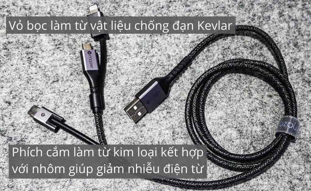 Dây cáp sạc Mazer Power Link II 3 in 1 USB Fast Charging 1m Chính hãng