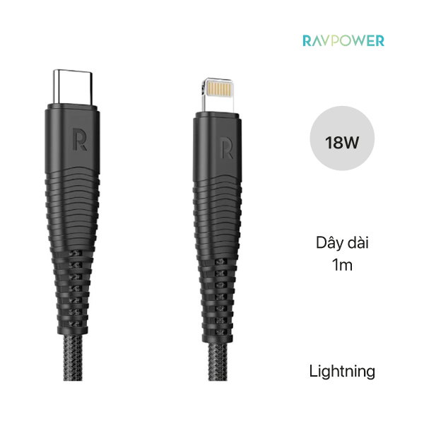 Cáp sạc RAVPower RP-CB020 Type-C to Lightning 3.3ft chính hãng
